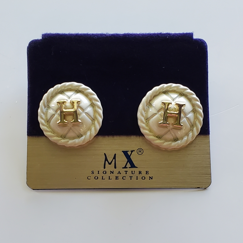 Mx Signature Collection Gold And Cream H Initial Earr… - Gem